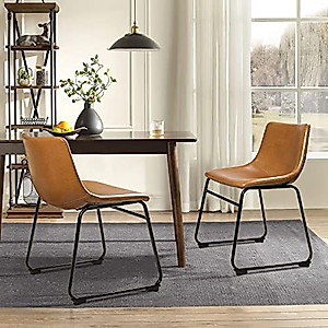 Waleaf Dining Chairs,Faux Leather Dining Chairs Set of 2,18 Inch Kitchen Dining Room Chairs with Backrest and Metal Leg,Mid Century Modern Armless Chair,Upholstered Seat