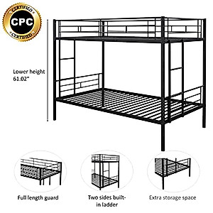 Anwickmak Metal Bunk Bed Twin Over Twin Sturdy Heavy Duty Bunk Beds with 2 Side Ladders,Space Saving,No Box Spring Needed,for Kids Teens Adults (Black)