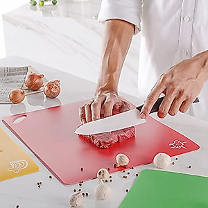 Toplive Plastic Cutting Board Mats,4 Pack Flexible BPA Free Non-Slip Dishwasher Safe Colored Cutting Board Mats with Food Icons