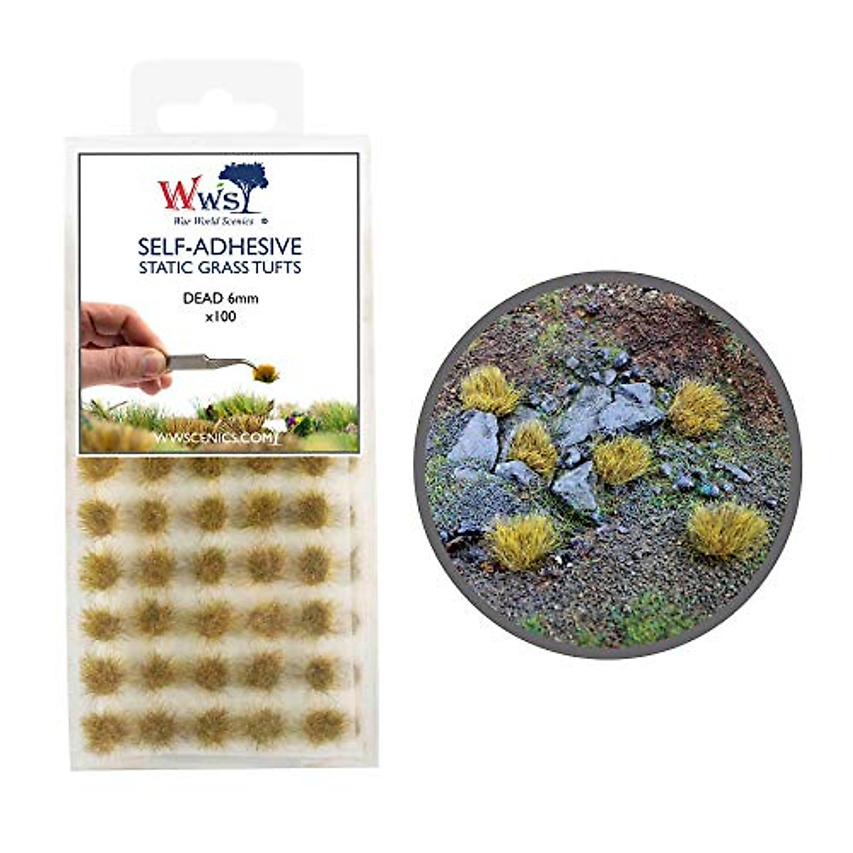 War World Scenics Self Adhesive Static Grass Tufts x 100 – Dead, 6mm – Model Railway Wargame Scenery Railroad Modelling Diorama Miniature Hobby Tabletop