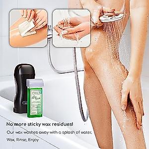 Wax Roller Refills, 4x Aloe Vera Sugar Roll on Wax Cartridges & 200x Wax Strips, Cartridge Refill for Roll on Wax Kit, Wax Roller Kit for Hair Removal, Roll on Wax Kit for Hair Removal, Wax Roller Kit