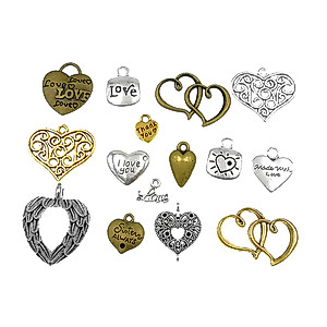 100 Grams Assorted Love Heart Shape Punk Steampunk Charm Pendant Connector for DIY Necklace Bracelet Jewelry Making Accessories