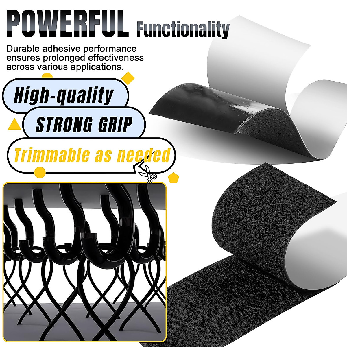 4.4''×20 Feet Black Heavy Duty Hook and Loop Tape Adhesive,Prevent Sofa Cushions, Patio Cushions, Carpets, mattresses Sliding,After use Anti Non Slip (4.4 Inch x 20 Feet)