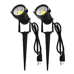 J.LUMI GSS6005 LED Spotlight 5W, 120V AC Line Voltage, 3000K Warm, Metal Construction with Ground Stake, Landscape Spot Light, Outdoor and Indoor Use, 3-ft Cord with Plug, Black (Pack of 2)