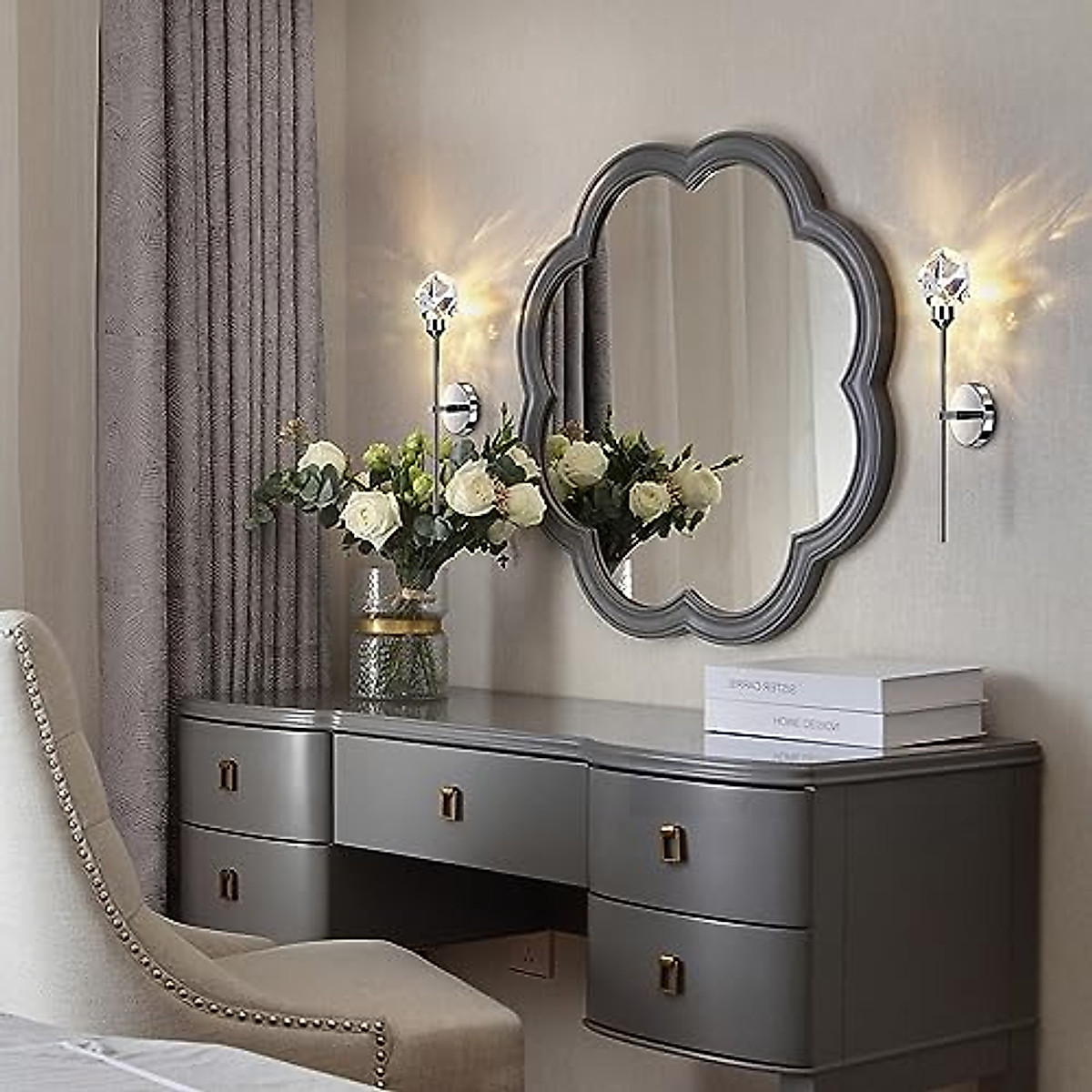 Untrammelife Indoor Wall Sconce Lighting Polished Nickel Wall Lamp 8W LED Crystal Wall Light 3 Color Temperatures Hardwired Indoor Wall Mounted Light Fixtures for Living Room,Bedroom,Bathroom