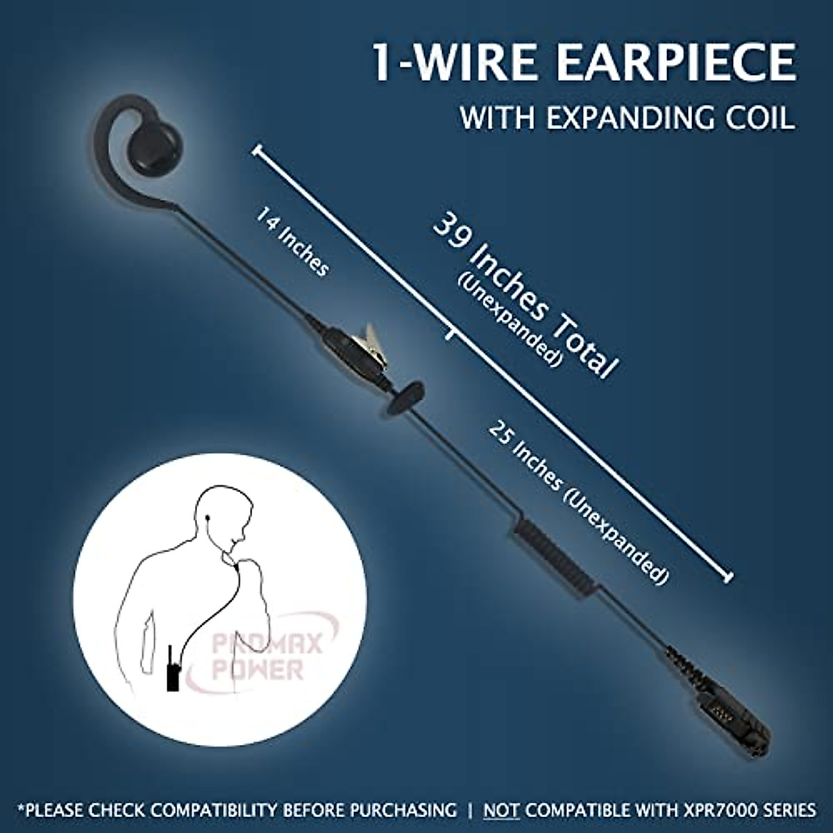 ProMaxPower 1-Wire C-Shape Swivel Earpiece with PTT Mic for Motorola Two-Way Radios XPR3000, XPR3300e, XPR3500e, DP3441, DEP550, MTP3550, XiR-P6620, XiR-P6628