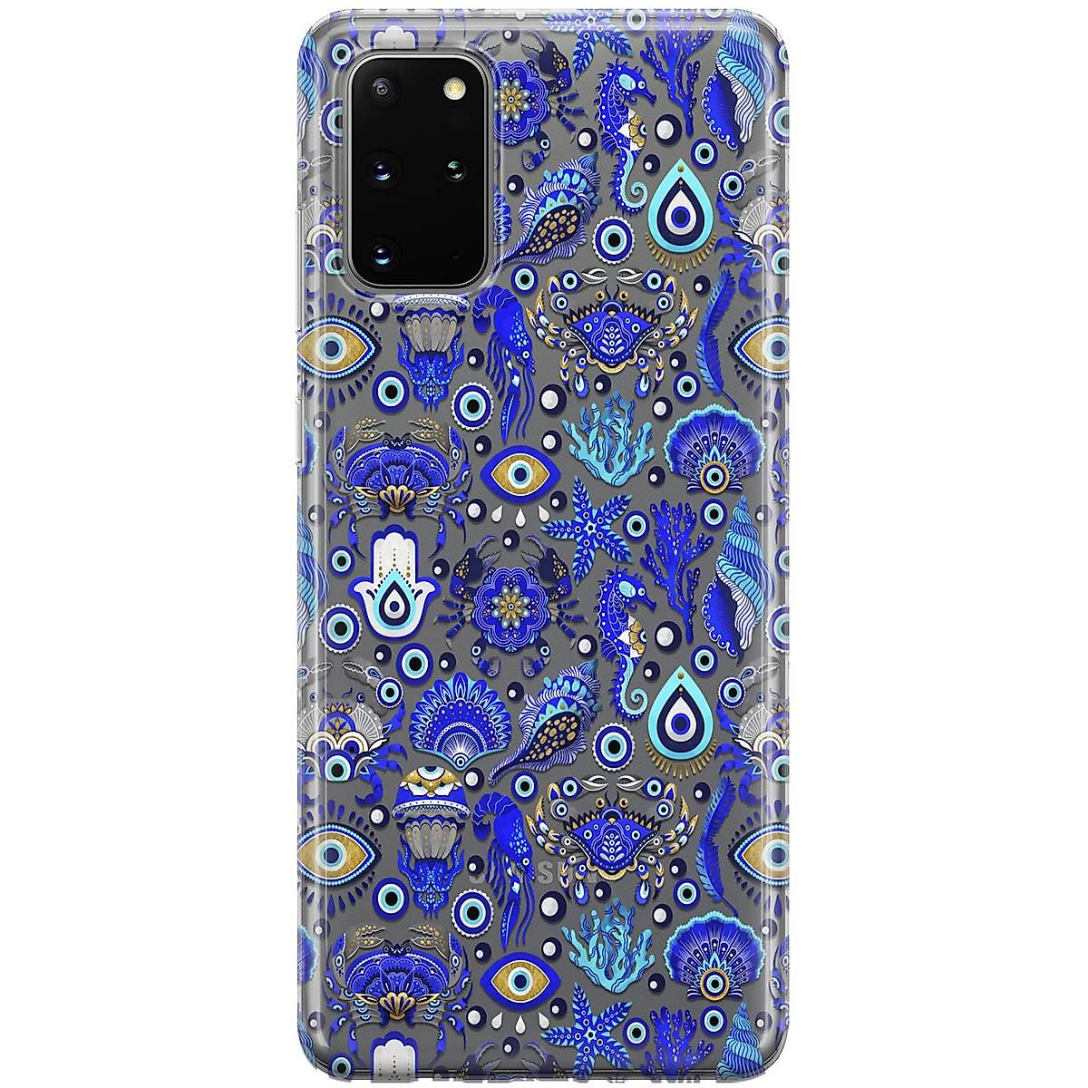Cavka Phone Case Compatible with Samsung Galaxy A73 A72 5G A71 A54 A52 A42 A34 A32 A14 A11 Blue Evil Eye Bumper Silicone Beach Crab Aesthetic Boho Transparent Lightweight Clear Shockproof TPU Fancy