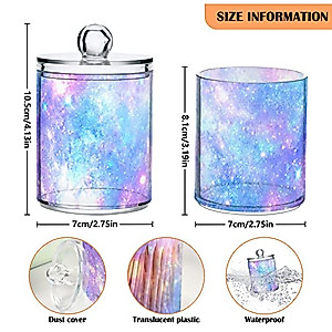 Fustylead 2 Pack Pink and Blue Magical Galaxy Qtip Holder Dispensers, Plastic Apothecary Jar Bathroom Accessories Set for Cotton Ball, Swab, Round Pads, Floss