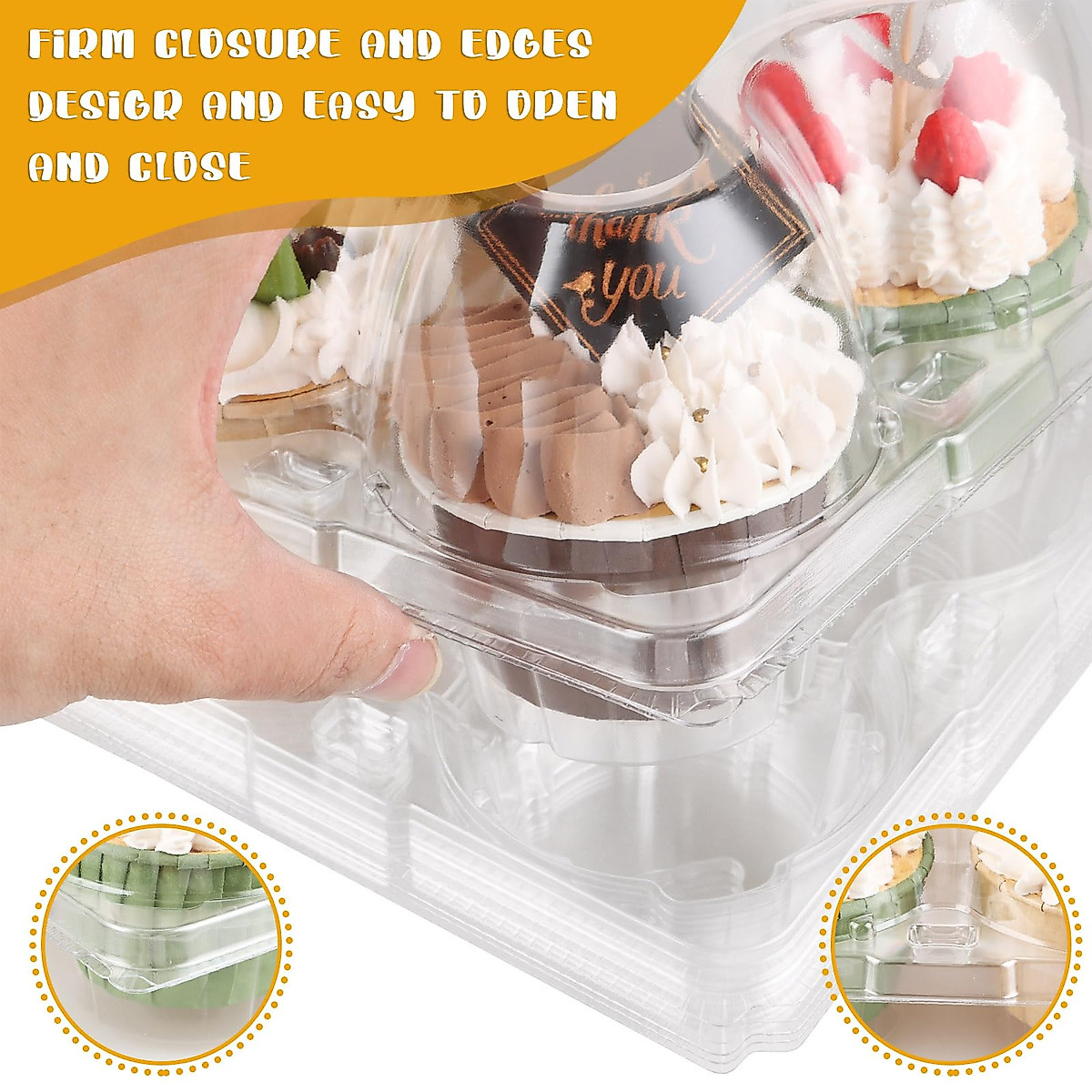 LISHINE 40 Pack Cupcake Containers 6 Count Cupcake Boxes Bulk Disposable Cupcake Carrier Plastic Cupcake Holder with Lid Clear Cupcake Plastic Cupcake Trays for Transporting