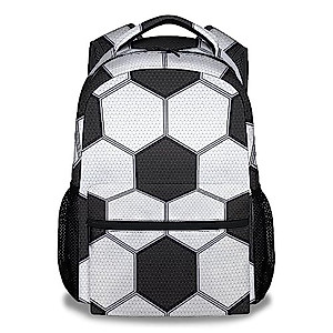 NICEFORNICE Soccer Backpacks Kids, 16 Inch Cute Backpack for School, Black Lightweight Bookbag for Boys