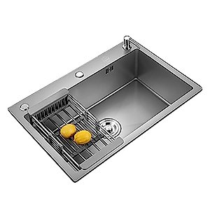 Kitchen Sink, 3 holes Nano Coating Bar Sink, Stainless Steel Workstation, Telescopic Drain Basket (Color : A, Size : 65 * 45cm)