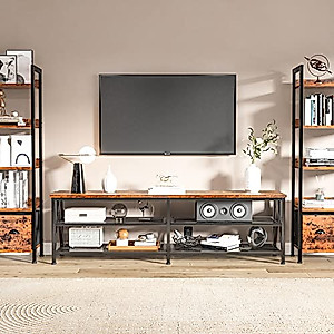 Furologee TV Stand for 60 65 inch TV, Long 55" Entertainment Center with 3-Tier Open Storage Shelves, Industrial TV Console Table for Living Room, Rustic Brown