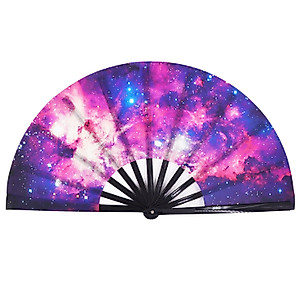 Amajiji Large Galaxy Folding Fan, Chinease/Japanese Folding Nylon-Cloth Hand Fan, Hand Folding Fans for Women/Men, Hand Fan Festival Gift Fan Craft fan Folding Fan Dance Fan (AM2)