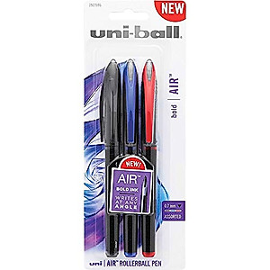 uni-ball Air Rollerball Pen, 7 mm, Assorted Ink, 3/Pack (1927595)