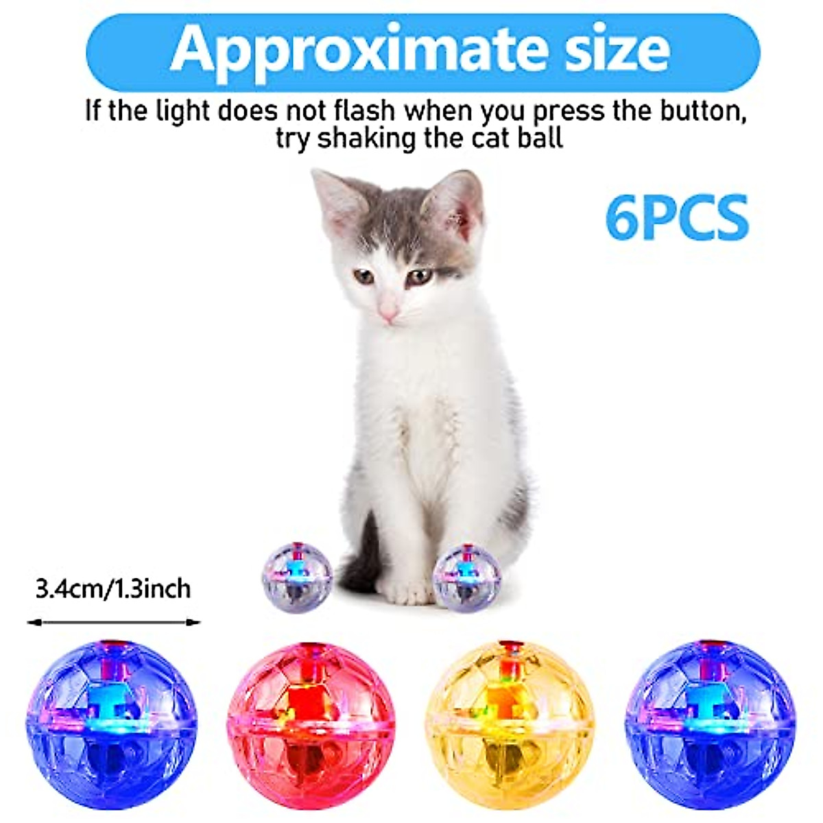 Sratte 6 Pieces Ghost Hunting Cat Ball Activated Cat Toy LED Light Motion Cat Dog Interactive Toys Pet Glowing Mini Running Exercise Ball Toys for Animals Activity