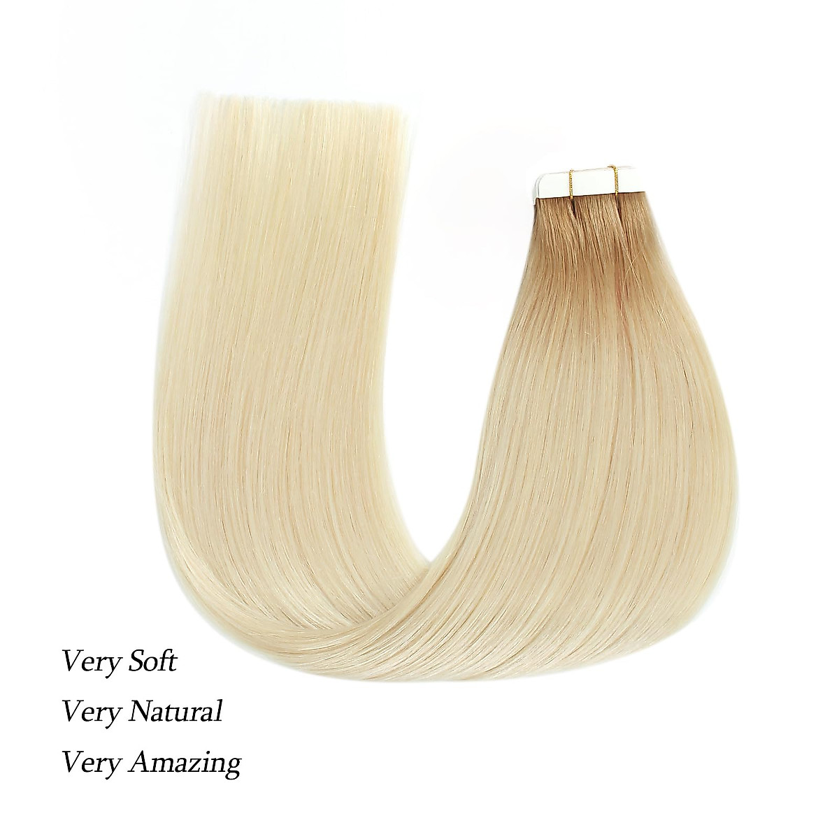 ABH AMAZINGBEAUTY HAIR Rooted Tape in Hair Extensions, Remy Human Hair, 20 Pieces 50 Grams, Platinum Blonde with Dirty Blonde Roots, 20 Inch