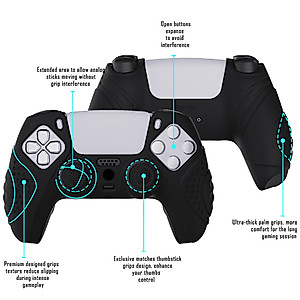 eXtremeRate PlayVital Guardian Edition Black Ergonomic Soft Anti-Slip Controller Silicone Case Cover for ps5, Rubber Protector Skins with Black Joystick Caps for ps5 Controller