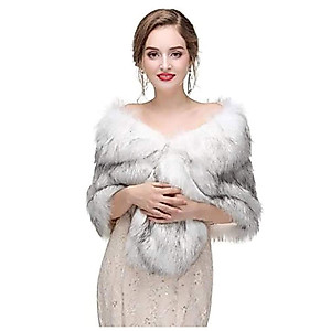EARENT Women's Faux Fur Shawls and Wraps 1920s Bride Wedding Fur Scarf Bridal Fur Stoles for Brides and Bridesmaids (White+Black)