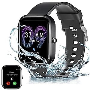 Vikie Smart Watch, Call Function, 2.0" Screen, IP67 Waterproof Smartwatch for iPhone & Android Phones with Bluetooth, Voice Assistant, Heart Rate/Blood Oxygen Monitor Fit Tracker for Women Men (Black)