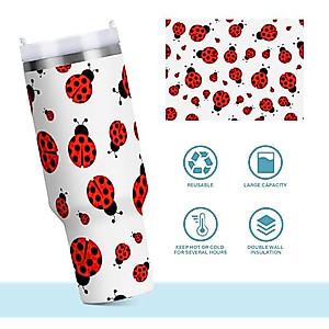 ARGTILDN 40 oz Tumbler Cute Red Ladybugs Insulated Travel Mug with Handle and Straw Lid Stainless Steel Vacuum Coffee Cup Tea Beverage Container Water Bottles for Car Sports office