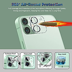 QHOHQ 3 Pack Screen Protector for iPhone 12 6.1 Inch with 2 Pack Tempered Glass Camera Lens Protector, Ultra HD, 9H Hardness, Scratch Resistant, Easy Install - Case Friendly