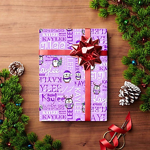 MyPupSocks Personalized Wrapping Paper with Name, Purple White and Snowflake Custom Wrapping Paper with Name for Teens Women Men Mom Dad Christmas Winter Holiday Wedding Happy New Year 58x23 1 Roll