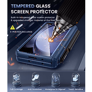 Caka Case for Galaxy Z Fold 5 Case with S Pen Holder & Screen Protector & Kickstand & Hinge Protection 360 Military Grade Shockproof Phone Cover for Samsung Galaxy Z Fold 5 - Blue