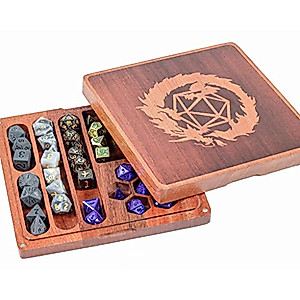 3DEGOS Portable Dragon Wooden Dice Box, Dice Tray for Dungeons and Dragons, DND Dice Set, Gifts, D&D, D and D, Pathfinder, Accessories, D20, Polyhedral, Resin Dice, Metal Dice, Bag, Tower