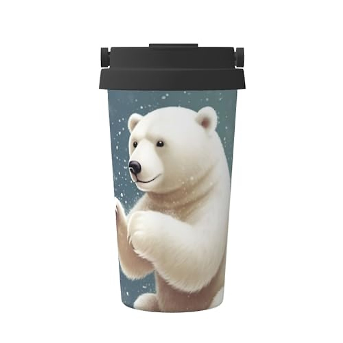 GTKSYNVE Reusable Coffee Mug with Lid and Handle, Funny Polar Bear Playing Snowball Tumbler for Hot & Cold Drinks 16oz Stainless Steel Insulated Coffee Tumblers Double Wall Vacuum Thermal Cup