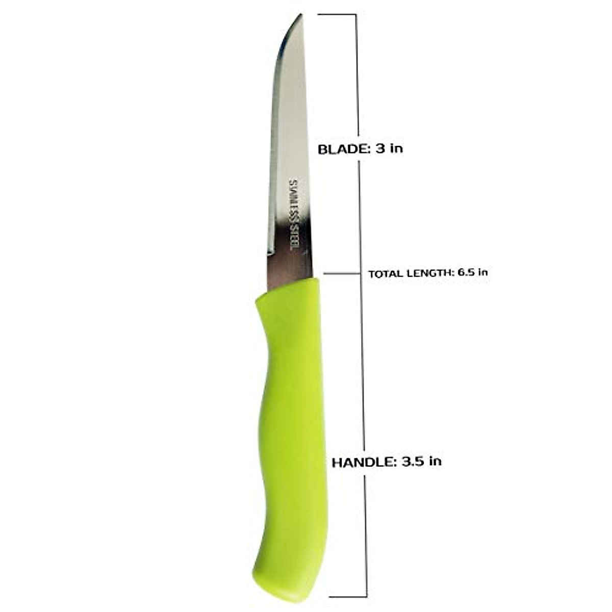 Brenium Paring and Garnishing Knife, 12-Piece Set, Knives with Straight Edge 3 Inch Blade, Stainless Steel, Spear Point, Fruit and Vegetable Cutting and Peeling, Green