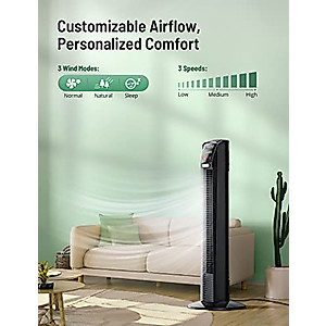 Delvit Tower Fan, Oscillating Quiet Cooling Fan with Remote, Digital Thermostat,12H Timer, 3 Speeds & 4 Modes, Portable Stand Up Floor Bladeless Fan for Bedroom, Living Room, Kitchen, Office
