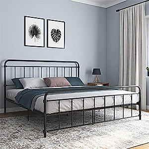 DHP Winston Metal Platform Bed with Rustic Design and Curved Edge Headboard and Footboard, Adjustable Base Height for Underbed Storage, No Box Spring Needed, King, Black
