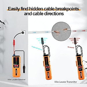 Underground Wire Tracer, VXSCAN F04 Wire Locator Tone Generator Kit and Probe with Earphone Cable Tester for Locating Breakage Cables Irrigation Wires (Orange)
