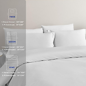 ACCURATEX Duvet Cover Set Queen Size White, 400TC Long Staple Cotton, Sateen Weave Percale Luxe Comforter Cover with Zipper Closure&Corner Ties, 3 Pcs Hotel Duvet Cover with Pillow Shams