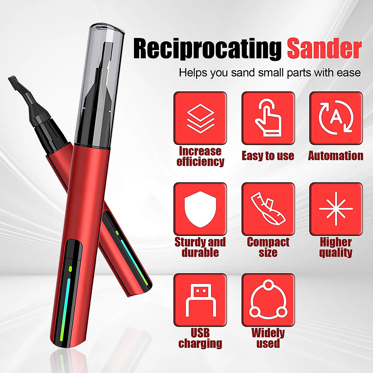 Reciprocating Sander,USB Quick Charging Electric Sanding Pen,Mini Pen Sander With 8pcs Sanding Head