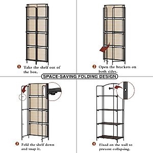 Crofy No Assembly Folding Bookshelf for Living Room, 4 Tier Black Collapsible Book Shelf for Home Office, Portable Bookcase Storage Organizer