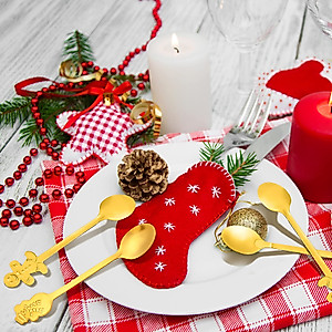 16 Pieces Christmas Spoon Set Christmas Stirring Spoon Creative Stainless Steel Coffee Spoon Tea Spoon Soup Spoon Dessert Spoon for Stirring Drink Mixing Milkshake Jam, 4 Styles (Gold)