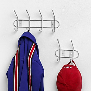 Spectrum Diversified 4 Mounted Double Hook, Sturdy Steel Wall Storage, Coat Rack with Rubberized Ends, Closet & Garage Organization, White