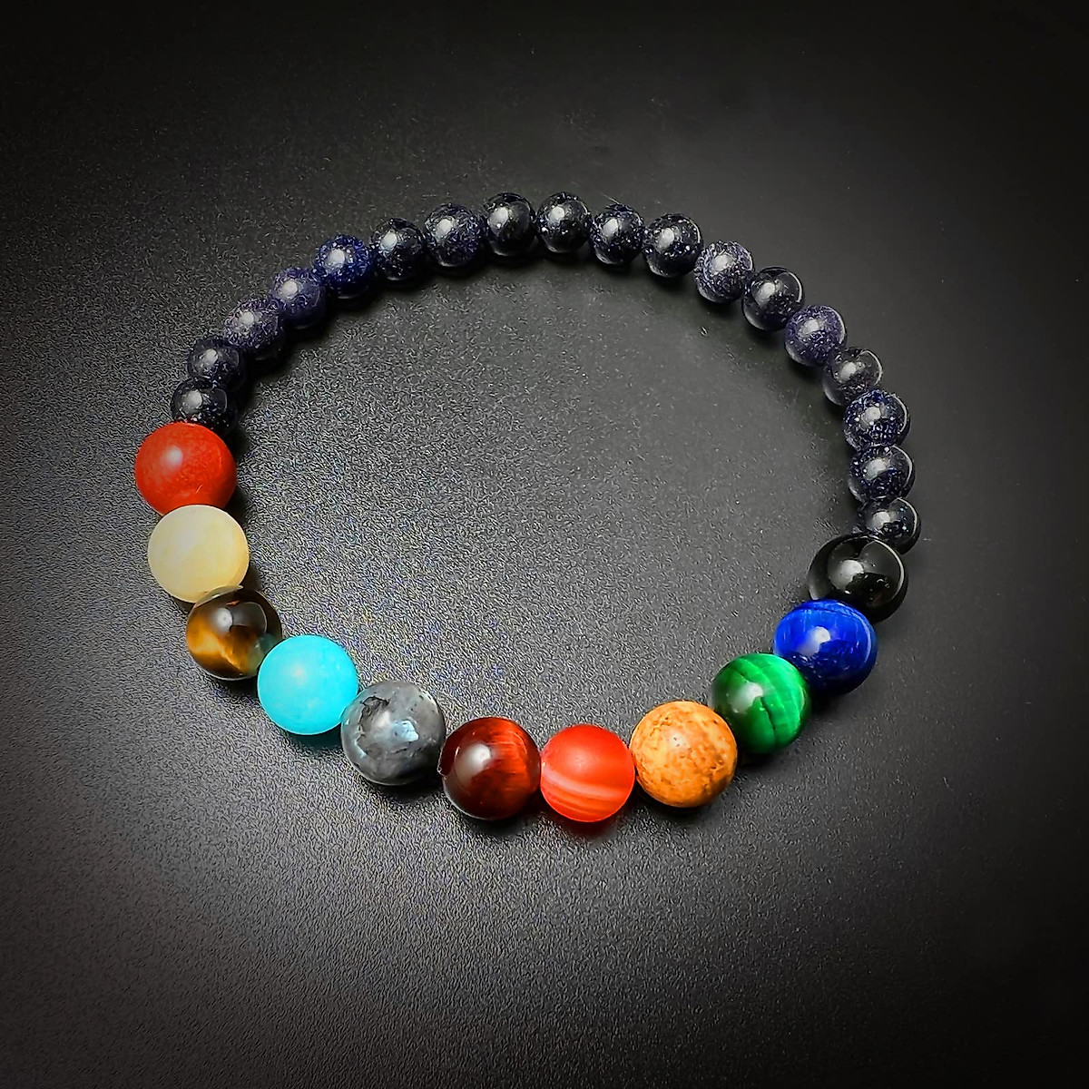 ATIMIGO 2 Pack Solar System Bracelet 7 Chakras Healing Natural Stone Bracelets for Women Men Stress Relief Yoga Beads Elastic Bracelet Bangle