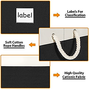 ASXSONN Fabric Storage Bins with Label, Foldable Storage Baskets for Shelves with Handles [3-Pack], Large Storage Baskets for Organizing Home, College Dorms, 15"x11"x9.6", Black&White