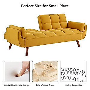 Betoko Convertible Futon Sofa Bed Sleeper Twin Size, Modern Reclining Linen Split Back Sofa Couch with Pillow Top Arm for Compact Living Room,Apartment (Yellow)