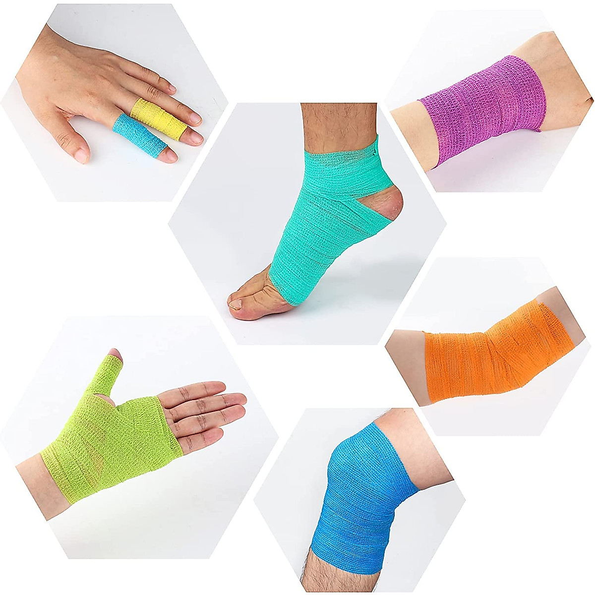 Lenicany 12Pack 1” x 5 Yards Self Adhesive Bandage Wrap, Elastic Self Breathable Self Adherent Wrap for Pets, Athletic Cohesive Bandage for First Aid, Sports Injury & Protection, 12Color