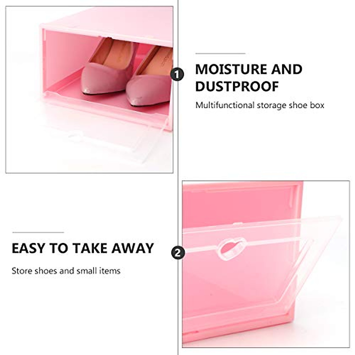 DOITOOL 6Pcs Plastic Shoes Boxes Stackable Shoe Organizer Bins Foldable Shoe Container Drawer Type Shoe Organizer (Pink)