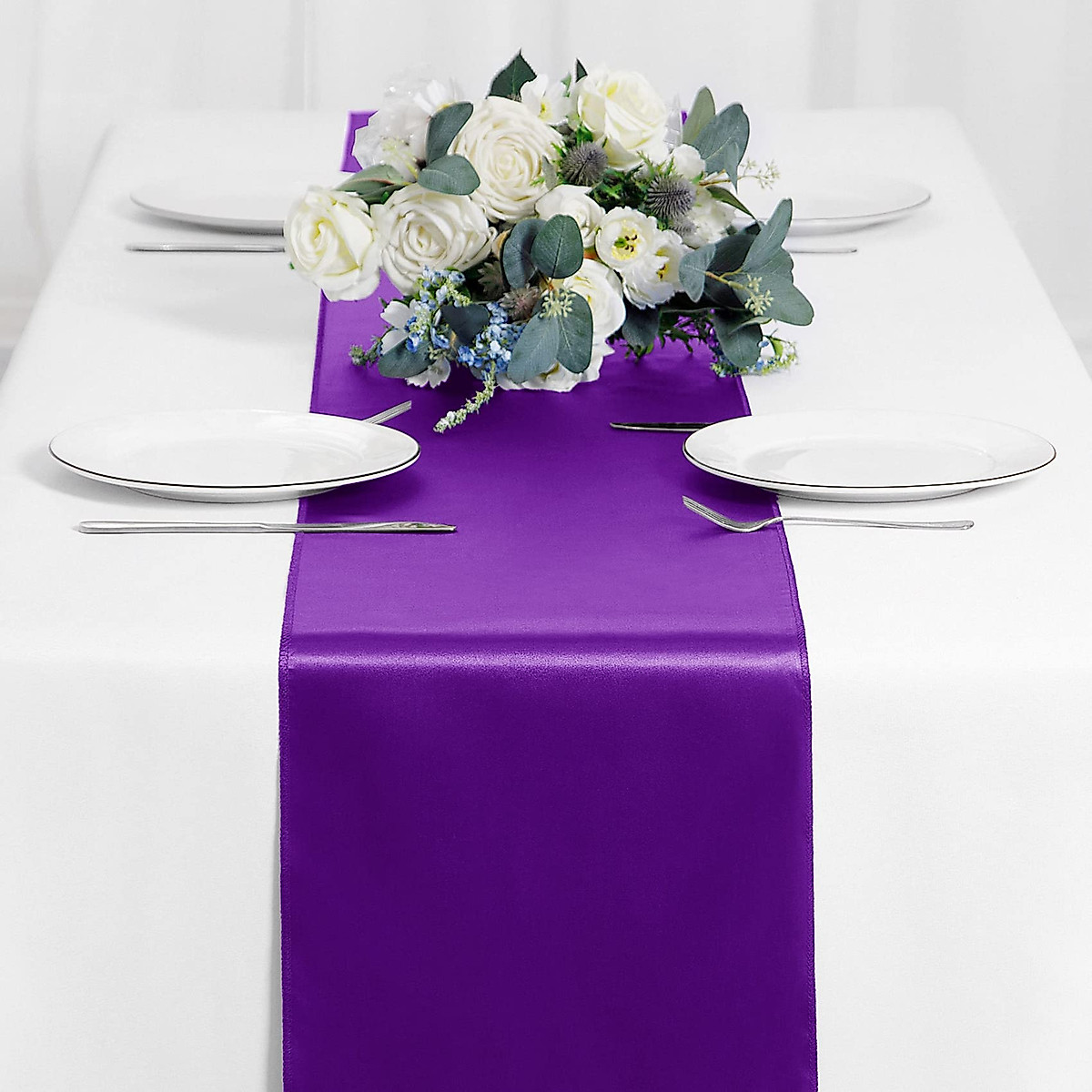 BEDDEB 12-Pack Purple Satin Table Runner 12 x 108 Inch Long Table Runner for Wedding, Purple Birthday Party Decorations, Premium Table Runners for Banquets, Graduations, Engagements