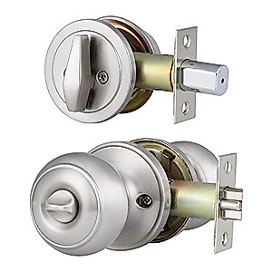 2 Pack Entry Door Knob and Single Cylinder Deadbolt Combo Pack in Satin Nickel, Keyed Alike Exterior Door Lock Set with Deadbolt, Door Knobs with Deadbolt for Entrance and Front Door