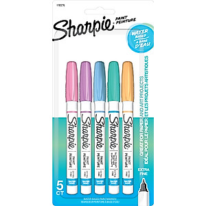 Sharpie Water-Based Paint Markers, Extra-Fine, Assorted Colors, 5 Count