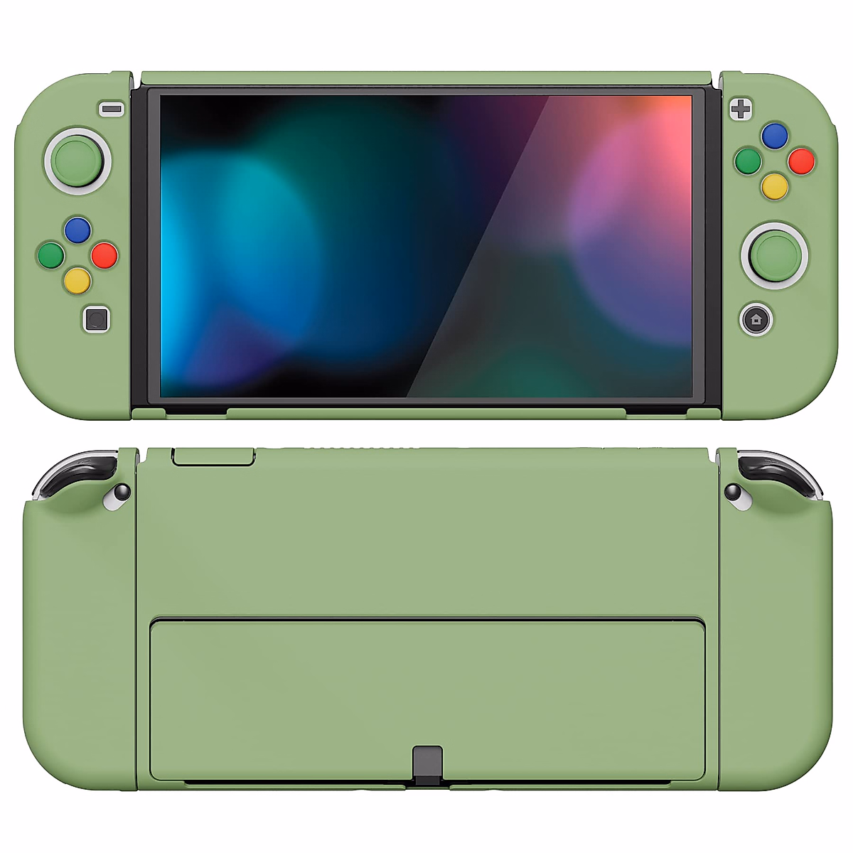 PlayVital AlterGrips Protective Slim Case for Nintendo Switch OLED, Ergonomic Grip Cover for Joycon, Dockable Hard Shell for Switch OLED w/Thumb Grip Caps & Button Caps - Matcha Green
