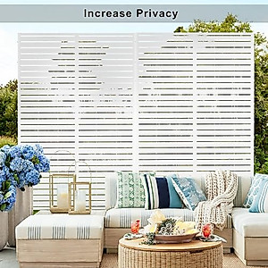 Elevens Free Decorative Privacy Screen with Stand, Outdoor Decor Privacy Fence Screen Metal Fence Panels, Outdoor Divider for Garden Patio Backyard (White-Stripes)