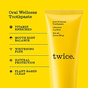 Twice Fluoride Free Hydroxyapatite Toothpaste, Gentle Charcoal Whitening. No Mess, Great Tasting, Complete Oral and Dental Care (ICY Mint Flavor - 1 Pack)