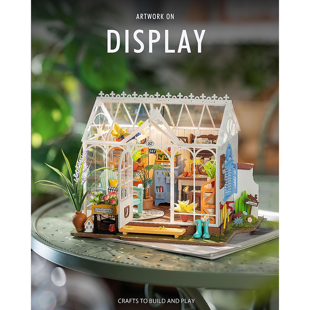 Rolife DIY Miniature Dollhouse Kit, Build 9.6" Greenhouse Diorama Kit Building Set with LED Room Hobby Craft for Aduls Uniue Gifts for Teens (Dreamy Garden)